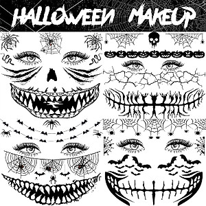 EGMBGM 4 Sheets Scary Halloween Face Temporary Tattoos For Women Men, 3D Witch Zombie Makeup Kit For Kids Girls Boys Adults, Dia de los muertos Day of the Dead Makeup Face Tattoos Spider Web Bat Scar
