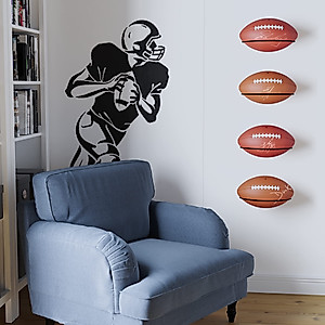 Wallniture SPORTA Wall Mount Football Ball Holder, Organization and Storage Rack, Ball Rack for Garage Organization, Football Office Decor Metal Black Set of 4