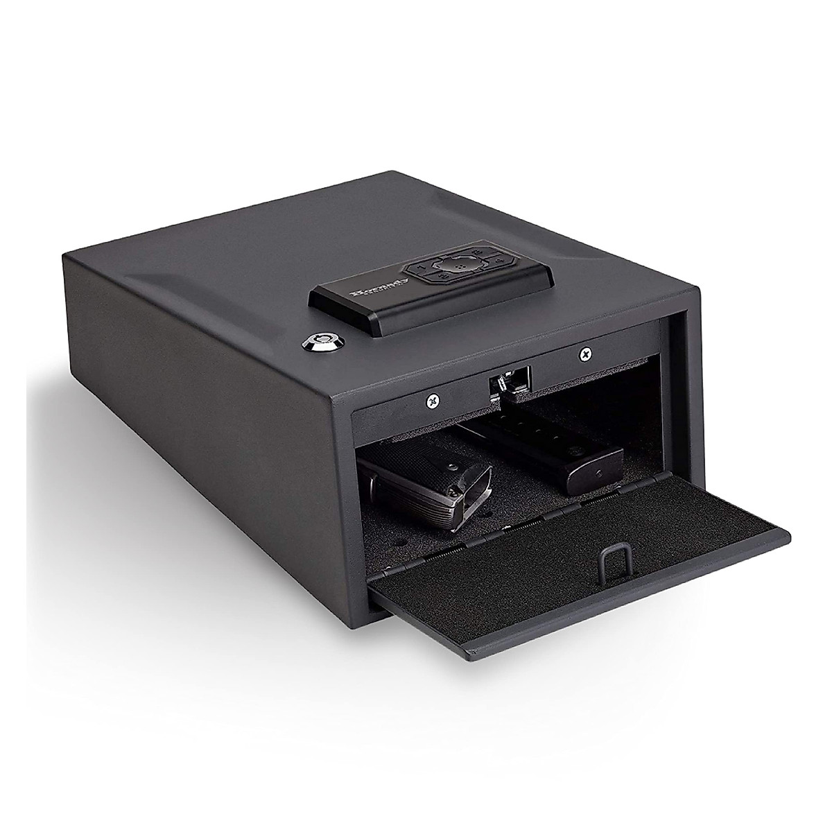 Hornady 1 Gun Keypad Vault Safe with Keypad Entry – Secure Your Firearms and Valuables – 4-6 Keypad Entry, Interior Light and Backup Keys – Black, 12.7 (H) x 9 (W) x 5.25 (D) Inches – Item 95433