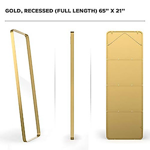 UPLAND OAKS Large Full Length Body Mirror for Floor & Wall in Bedroom - Metal Frame - Big & Tall Long Mirror for Leaning - Full Length Wall Mirror Size 65" x 21" (Gold, Recessed)