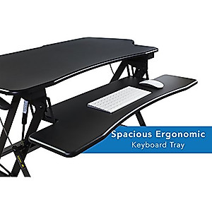 Mount-It! Height Adjustable Standing Desk Converter | 48” Wide Tabletop Sit Stand Desk Riser with Gas Spring | Stand Up Computer Workstation Fits Dual Monitors | Black | MI-7925
