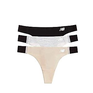 New Balance Women's Laser Thong Panties (3 Pack), Black/Concrete Grey Space Dye/Nude, Small