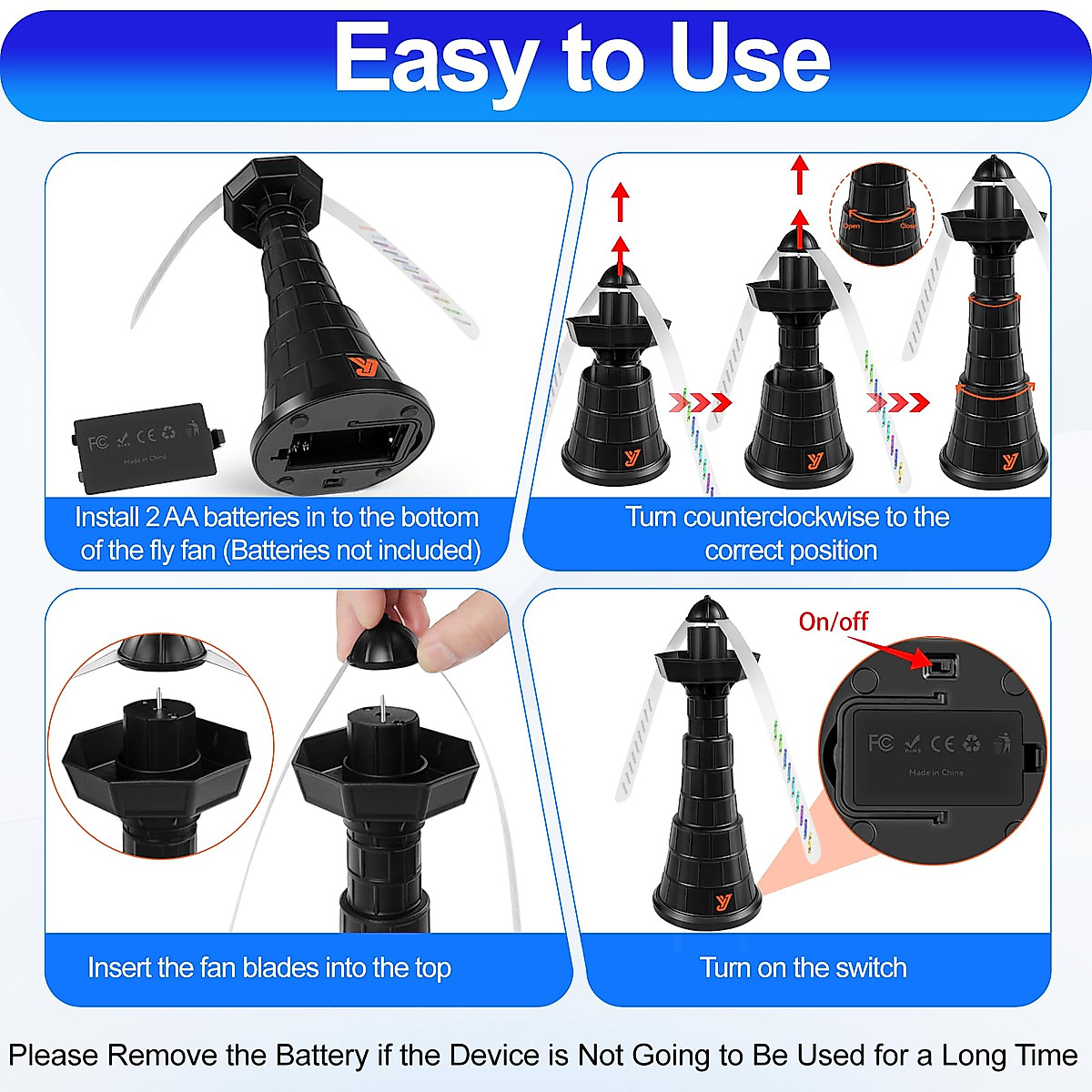 YOHHOS Fly Fans for Tables - Fly Repellent Fan Indoor Outdoor with Holographic Blades, 3 Heights Adjustable,Portable Bug Repellent Foldable Food Fans for Picnic,Party,Kitchen,BBQ (4 Pack)