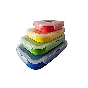 4-Pack Collapsible Food Storage Containers with Lids (Mixed Sizes): Perfect for meal prep, microwave, freezer, and dishwasher safe. Plus, BPA-free and feature snap-top lids for easy sealing.