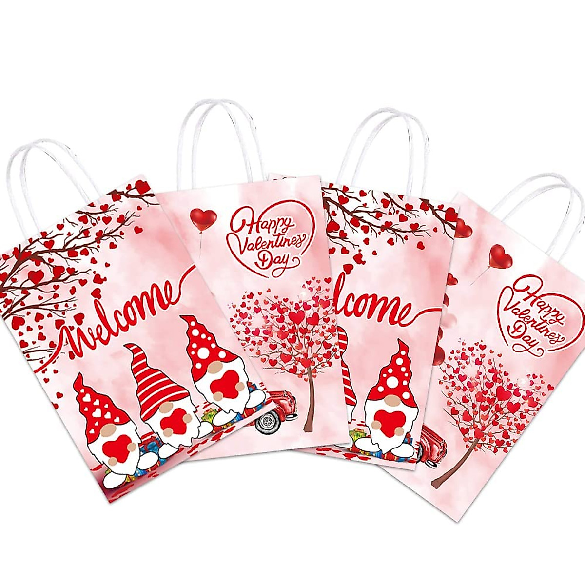 Valentines Day Gnomes Paper Bags  12 Pack Valentine Day Gnomes Gift Bags for Kids Party Valentine Paper Goodie Bags Valentine Cookie Candy Bags with Handles for Valentine Party Decoration Supplies