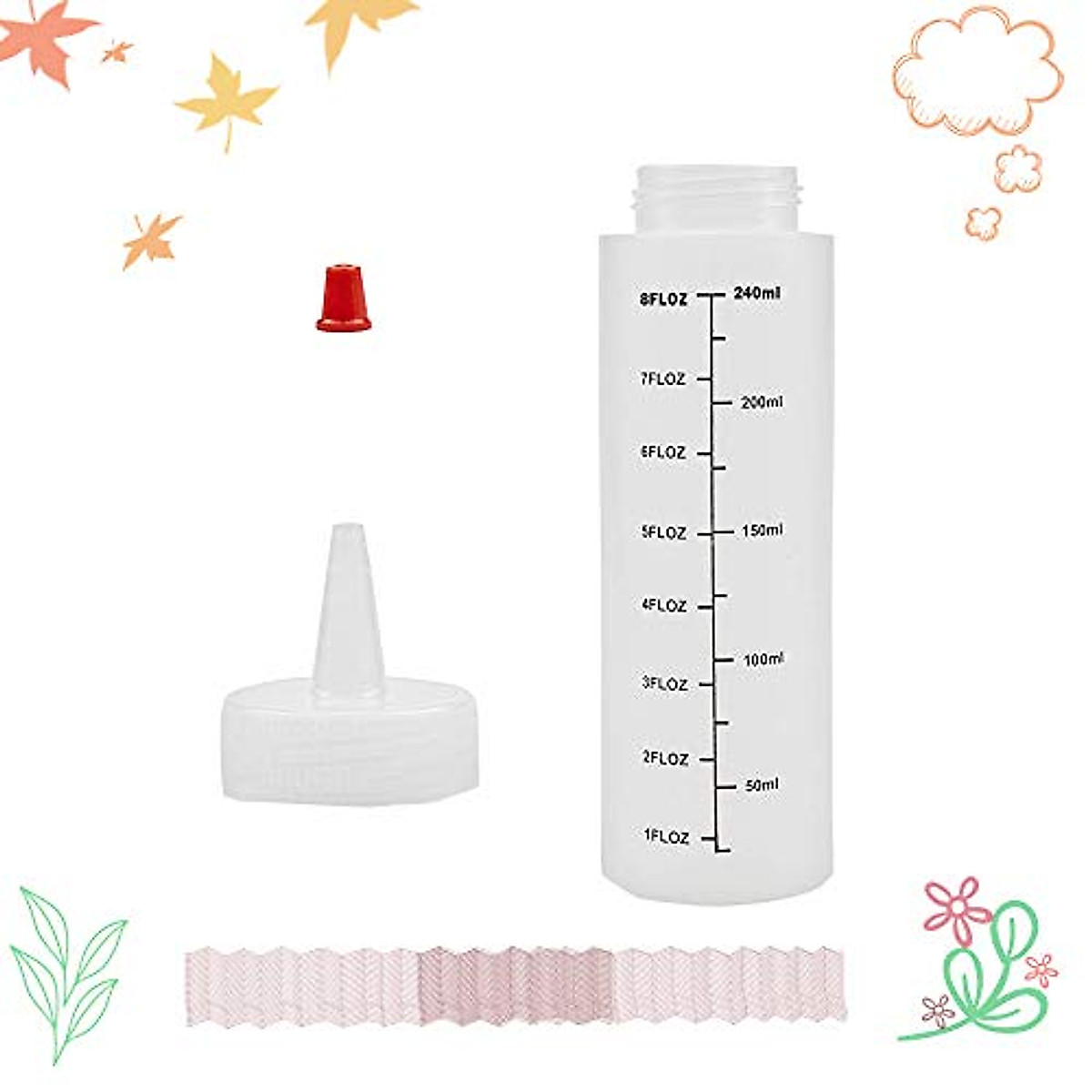 12 Pack 8oz/240ml Plastic Squeeze Bottles,Scale Plastic Squirt Bottle,Polyethylene Durable Plastic with Red Tip Cap and Black Scale for Ketchup,Sauces,Syrup,Dressings,BBQ,Crafts and More