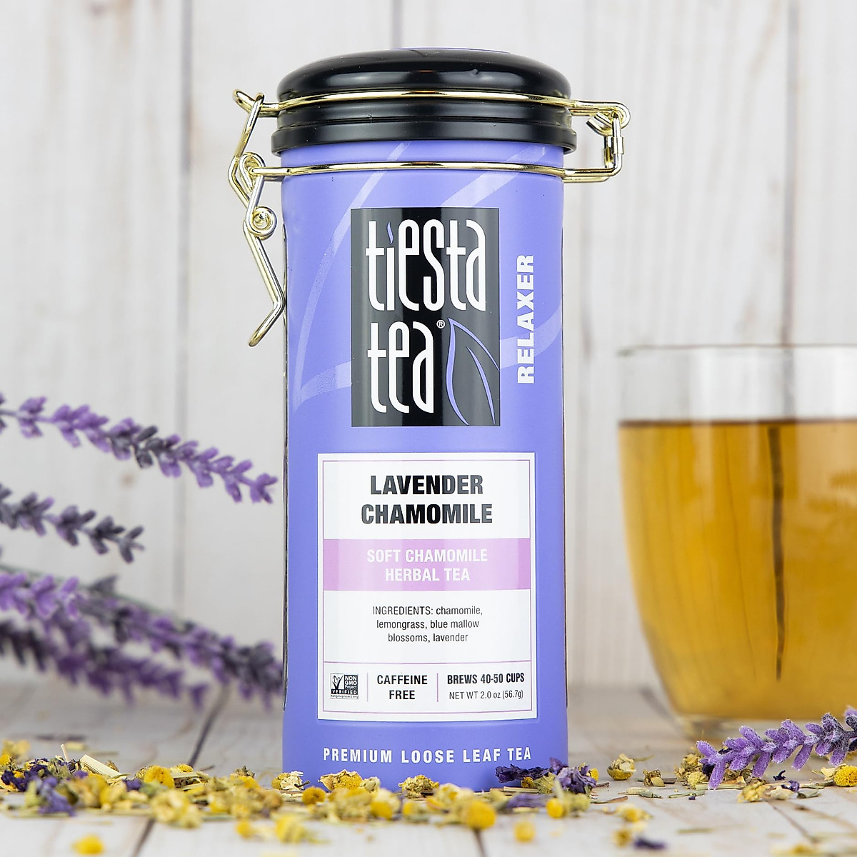 Tiesta Tea - Lavender Chamomile | Loose Leaf | Soft Chamomile Herbal Tea | Premium Non-Caffeinated Blend | Make Hot or Iced & Brews Up to 250 Cups | 8oz Bulk Pouch & 2oz Refillable Tin Combo