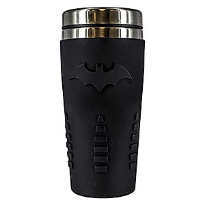 Paladone PP4380BM Batman Travel Mug | Reuseable Commuter Cup Coffee & Tea Flask | Easy Clean | Double Walled Insulation | 450ML Capacity | Spill Proof, Black, 9 x 9 x 18 cm