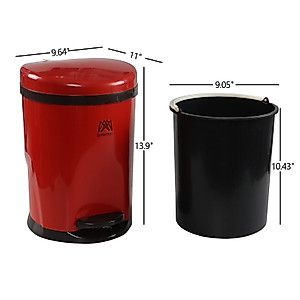 EudokkyNA 3 Gallons Plastic Step Pedal Garbage Can, Bathroom Trash Can with Lid (Red)