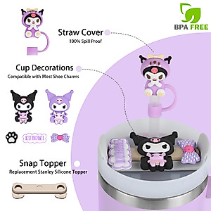 Stanley Cup Accessories Set Including 2 Pcs Silicone Spill-Proof Stoppers 1Pcs Decorsnap 7 Pcs Cup Decorations and 3 Pcs Straw Cover for 10MM Straws Compatible with Stanley 40oz Tumbler (Devil)
