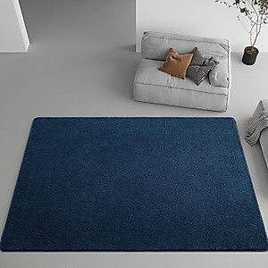 DweIke Modern Navy Blue Area Rugs for Bedroom Living Room, 4x6 ft Thickened Memory-Foam Indoor Carpets, Minimalist Style Carpet Suitable for Boys Girls and Adults with Super Soft Touch, Washable