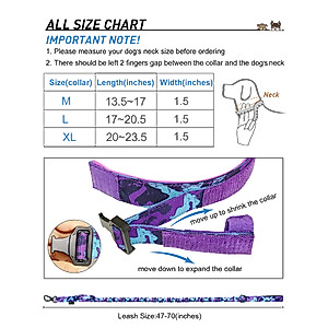 Hotsky Tactical Dog Collar and Leash Set, Heavy Duty Military Airtag Dog Collar with Handle and Metal Buckle for Training and Walking, with Airtag Holder and Two Patches(Purple Camo, L)