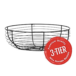 Culinary Couture Hanging Fruit Basket for Kitchen, 3-Tier Heavy-Duty Hanging Wire Baskets for Organizing, Minimalist Fruit Hanging Baskets for Kitchen, Black