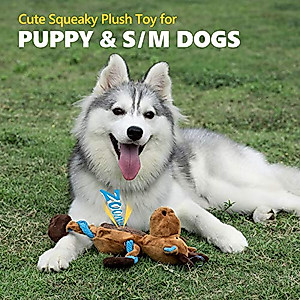 EASTBLUE Reindeer Dog Squeaky Toys: Cute Plush Stuffed Puppy Chew Toy with 6 Squeakers for Small | Medium Breed