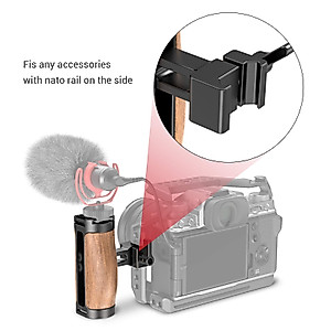 SMALLRIG Wooden Mini NATO Handle Side Handgrip for Mirrorless Digital Camera DSLR Camera Small Camera Cage with Cold Shoe Mount Built-in Wrench, Up and Down Adjustable - 2915