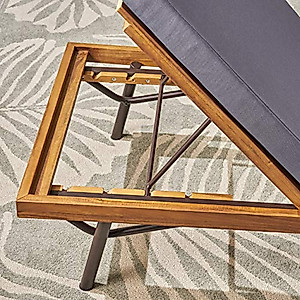 Christopher Knight Home Lilith Outdoor Chaise Lounge, Teak Finish + Rustic Metal + Dark Gray