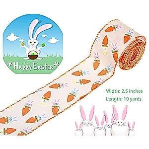 ATRBB Easter Wired Ribbon,2 1/2 Inch by 10 Yards Bunny Carrots Ribbon for Gift Wrapping,Wreath and Party Decoration