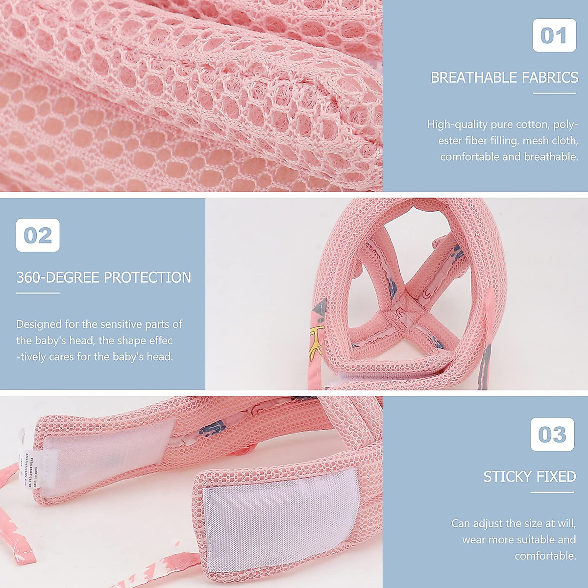 Zerodeko Baby Helmet Safety Head Cushion Safety Crash Helmet with Bumper Bonnet Adjustable Cap Shockproof for Running Walking Crawling Pink