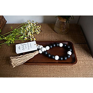 GENMOUS Farmhouse Decorative Round Wood Risers For Decor, White Wood Pedestal Stand With Wood Book Stacks and Garland For Rustic Accent Centerpiece Display in Kitchen/Bathroom/Dining/Living Room