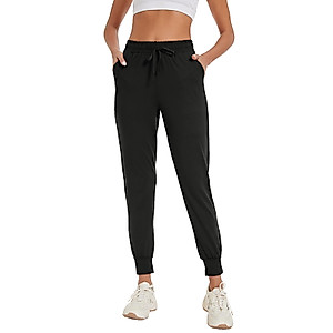BATHRINS Women Tapered Joggers with Pockets – Casual Yoga High Waist Sweatpants Black