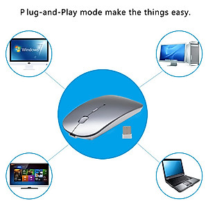 Tsmine Wireless USB Charger Computer Mouse for MacBook Air Mac Pro Laptop Ipad Pad PC The Laser Optical Rechargeable Mini Slim Silent Mice is Replacement Wired Widely Used Desktop iMac (Gray)