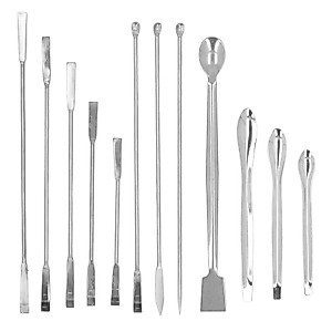 12pcs Stainless Steel Laboratory Spatula Micro Spatula Lab Sampling Scoop Long Sampling Spoon Assortment Kit