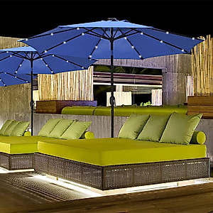 YUDIZWS Patio Umbrella for Outdoor Market Table-8 Ribs 9Ft Double-Sided Sun Umbrella Garden Parasol Patio Sun Shade Outdoor with LED Solar Light