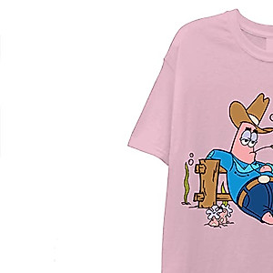 Mens Spongebob Squarepants Classic Shirt - Spongebob, Patrick & Krusty Krab T-Shirt (Light Pink Western, Large)