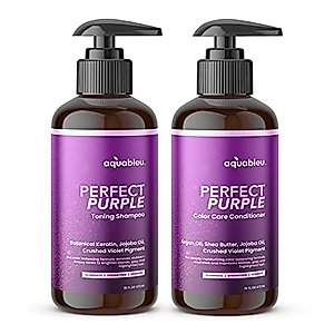 Aquableu Perfect Purple Shampoo & Conditioner Set – Color Correcting To Remove Brassy & Unwanted Yellow Tones – For Silver, Blond, Bleached, & Highlighted Hair – Moisturizing & Illuminating – 16oz
