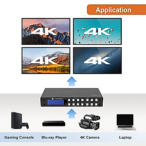 J-Tech Digital 4K 4x4 HDMI Matrix Switch HDMI2.0 4K 60Hz 4:4:4 HDR Compatible with Dolby Vision, with Audio Outputs, Display Panel, Web GUI Control, J-Tech Digital Control App [JTECH-4KM44A]
