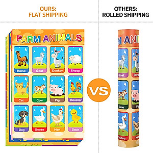 Educational Preschool Learning Poster for Toddler, Pre-K, Kindergarten, Daycares, Classroom, Homeschool Teachers - Incl Alphabet, Colors, Shapes, Numbers, Farm Animals and More - 16 x 11 Inch, 10 Pcs