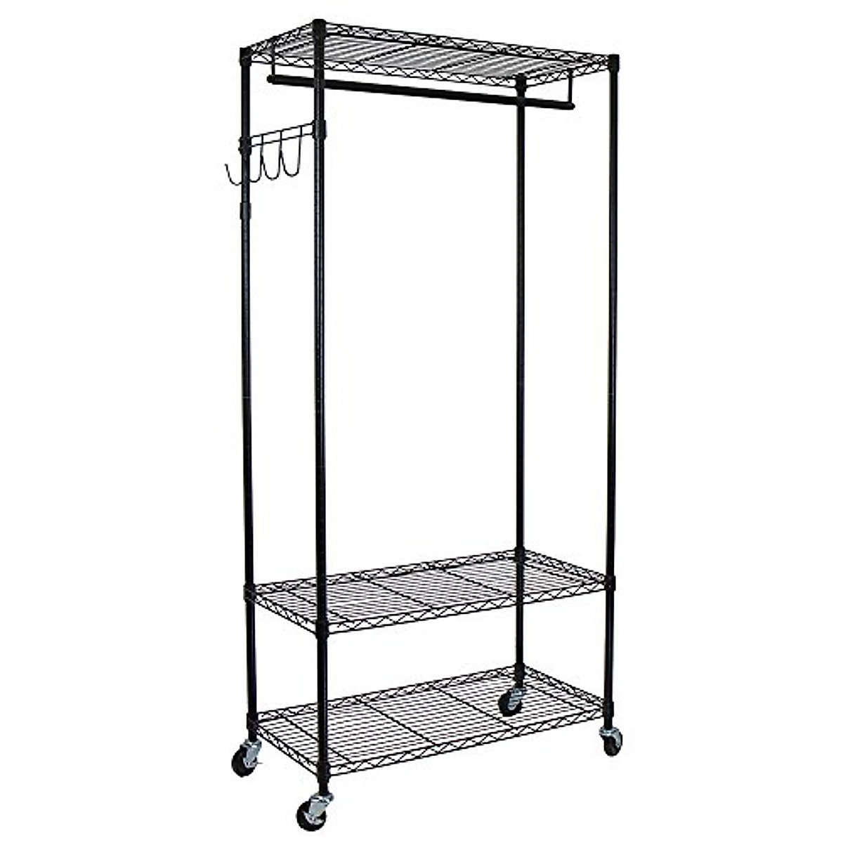 Oceanstar Adjustable Shelves with Hooks Garment Rack, Black
