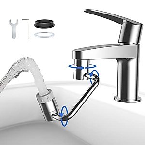 MUNNAR Faucet Extender Aerator with 1080° Rotation - Universal Large-Angle Splash Filter for Kitchen & Bath, with 2 Water Outlet Modes, Brass Sink Faucet Attachment for Parts Replacement