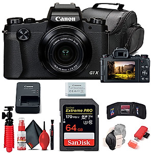 Canon PowerShot G1 X Mark III Digital Camera (2208C001), 64GB Memory Card, Card Reader, Deluxe Soft Bag, Flex Tripod, Hand Strap, Memory Wallet, Cleaning Kit (Renewed)