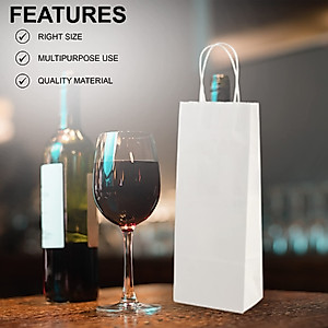 MT Products 5.25" x 3.25" x 13.13" White Kraft Paper Wine Bags with Handles - Gift Shopping Bags with handles (Pack of 12)