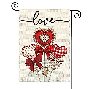 AVOIN colorlife Valentine's Day Love Garden Flag 12x18 Inch Double Sided Outside, Love Heart Bow Anniversary Yard Outdoor Flag