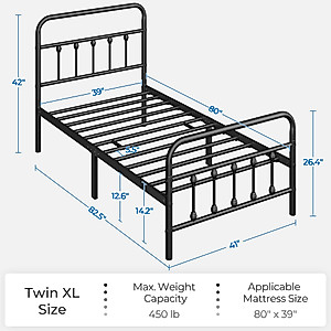 Yaheetech Classic Metal Platform Bed Frame Mattress Foundation with Victorian Style Iron-Art Headboard/Footboard/Under Bed Storage/No Box Spring Needed/Twin XL Size Black