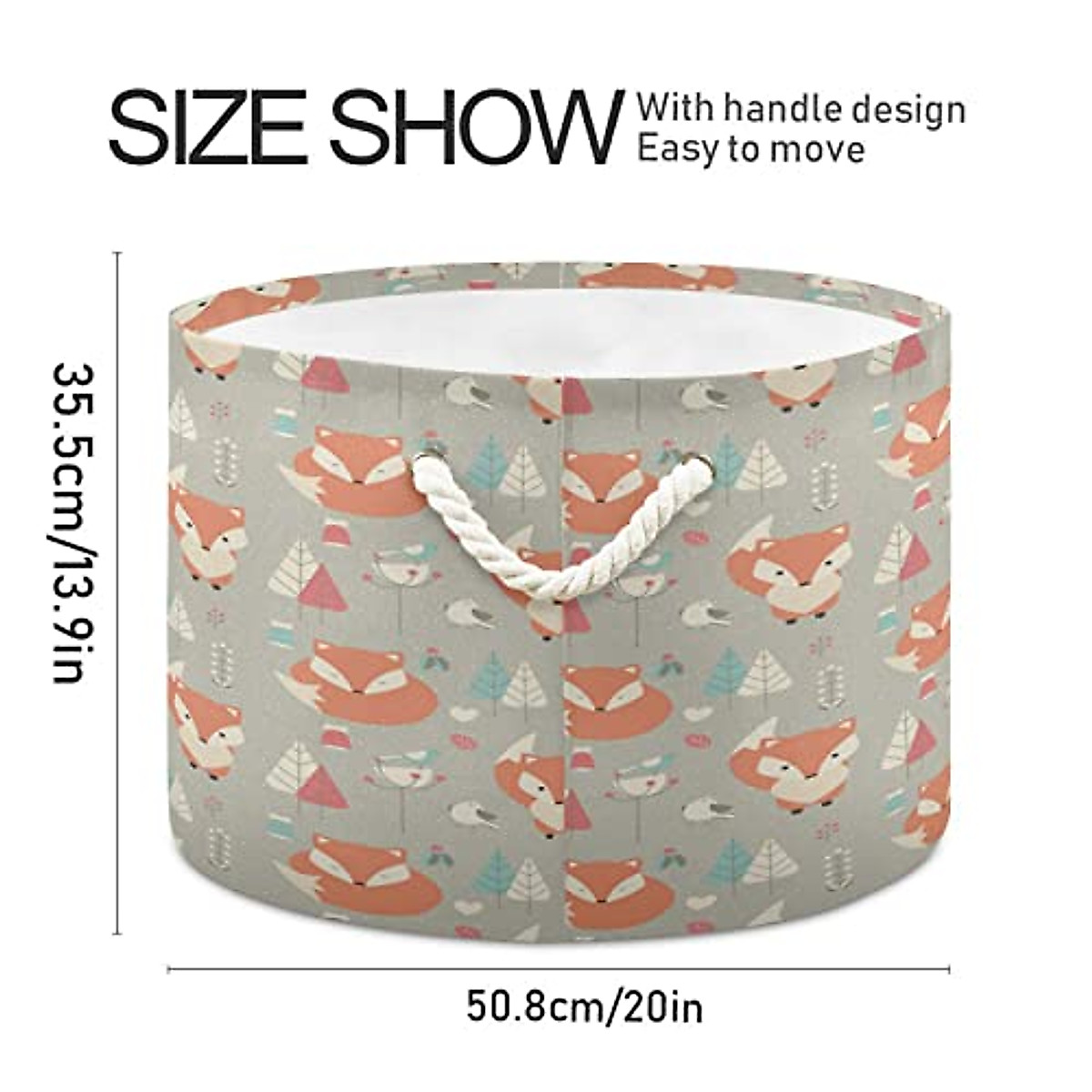 Kigai Fox Animal Cartoon Cotton Rope Basket Large Collapsible Baby Laundry Basket Blanket Basket Kid's Toy Storage Basket Organizer for Nursery Bedroom Home Decor