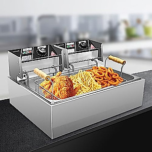 Swinod Commercial Deep Fryer with Basket for Restaurant or Home Use, Detachable Large Capacity Stainless Steel Countertop Electric Oil Fryer with Temperature Control