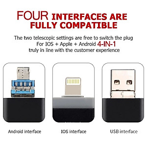 4 in 1 High Speed USB Multi Drive Flash Drive,4 in 1 Drive Photo Stick Omni,Photo Stick Data Storage Drive,Photo Stick for iPhone and Computer,PC and More Devices (Black,64GB)