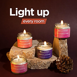 Bella Vita Organic Fall Decor Candles Set | Turkish Vanilla, French Lavender, Indian Cinnamon & California Rose | Wax Melts | Long Lasting, Home Decor, Wax Warmer | Candle Set (Set of 4)