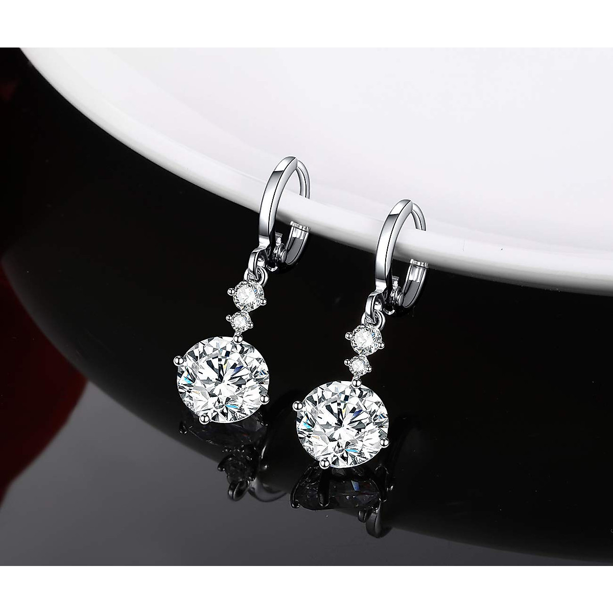 Drop Dangle Earrings Leverback 9MM 2.75ct and 2pcs Small CZ Cubic Zirconia Design 15K White Gold Plated with Hypoallergenic Hoops Gorgeous Gift for Women