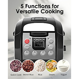 Rice Cooker 6 Cup, Stainless Steel Inner Pot Rice Cooker, YOKEKON Professional 6 Cup Uncooked Rice Cooker with Basket Steamer, 24H Delay Timer and Auto Keep Warm, Rice/Quick Cook/Brown Rice/Steam/Yogurt, Black