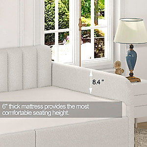 CYzpf Deep Seat Sofa Couches Bed,3 Seater Modern Cloud Sofá,Upholstered Lounge Sofa,Ribbed Tufted Backrest,with 2 Big Drawers,for Small Space, Apartment,Home Office,White