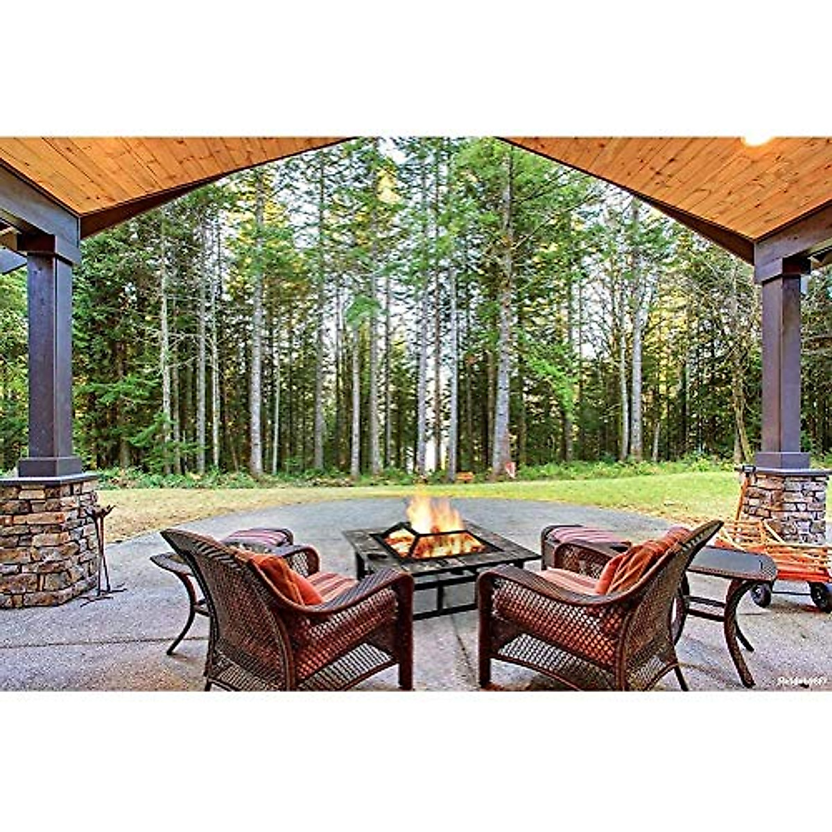 LEAYAN Garden Fire Pit Portable Grill Barbecue Rack Outdoor Fire Pit with BBQ Grill Shelf, Outdoor Metal Brazier Square Table Firepit Garden Patio Heater with Cover BBQ Cooking for Camping Backyard