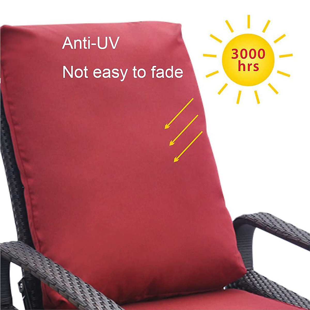 Skypatio Outdoor Swivel Rattan Recliner Chair, Adjustable Backrest Angle Patio Wicker Recliner Lounge Chair with Comfortable Cushions, All-Weather Resin Rattan & Aluminum Frame(Red)