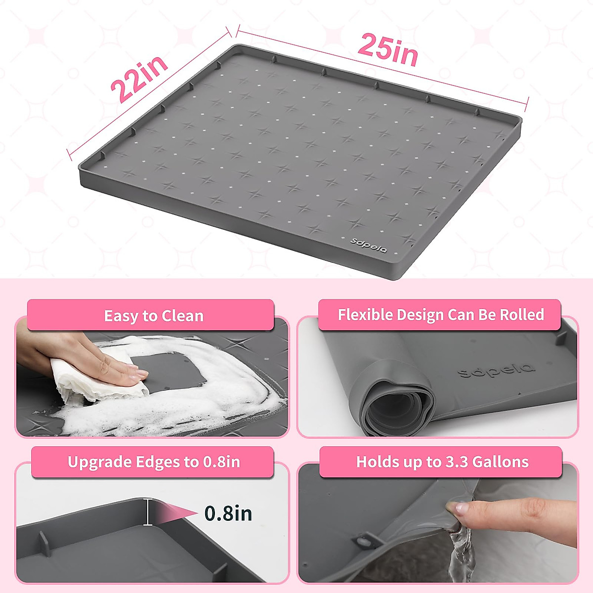 Sdpeia Under Sink Mat for [25" x 22"] Cabinet, Upgraded Silicone Waterproof Mat Kitchen Cabinet Liner Cabinet Protector Kitchen Organizers and Storage