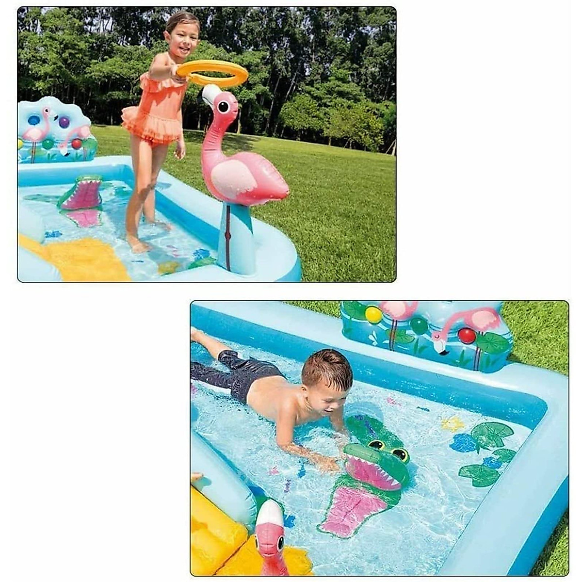 Inflatable Water Play Center Water Pool Slide Activity Center for Outdoor Swimming Pool Inflatable Swimming Pool for 2-6 Years Old