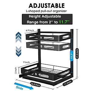 Under Sink Organizer, Height Adjustable Pull-out Cabinet Organizer, 2-Tier Slide Out Sliding Shelf Under Cabinet Storage for Kitchen and Bathroom