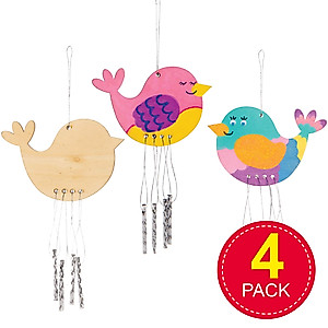 Baker Ross AT558 Bird Wooden Windchimes - Pack of 4, Musical Chime Kits for Kids Arts and Crafts Projects, Great Indoor or Outdoor or as a Gift for Creative Children